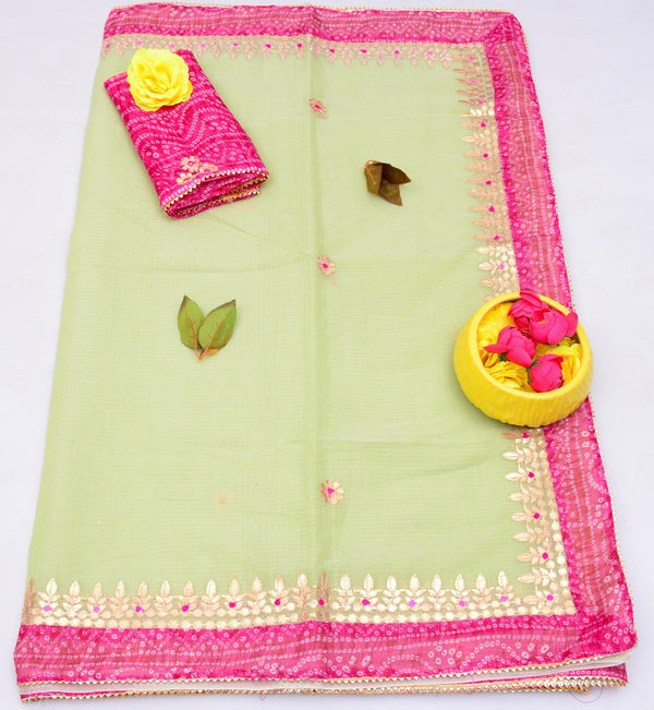 Kota Doria Gotta Patti Work Saree – Fabric of india