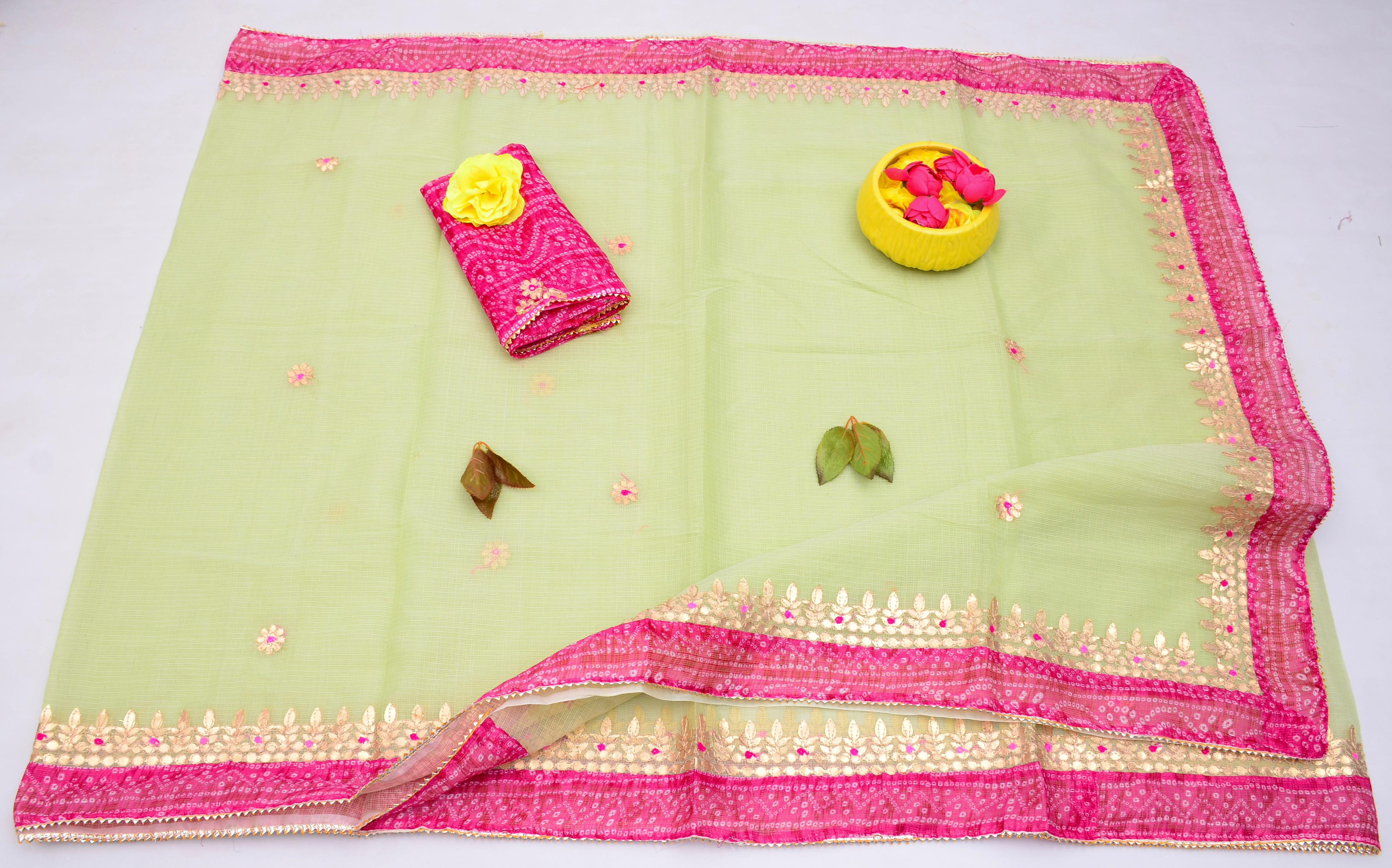 Kota Doria Gotta Patti Work Saree – Fabric of india