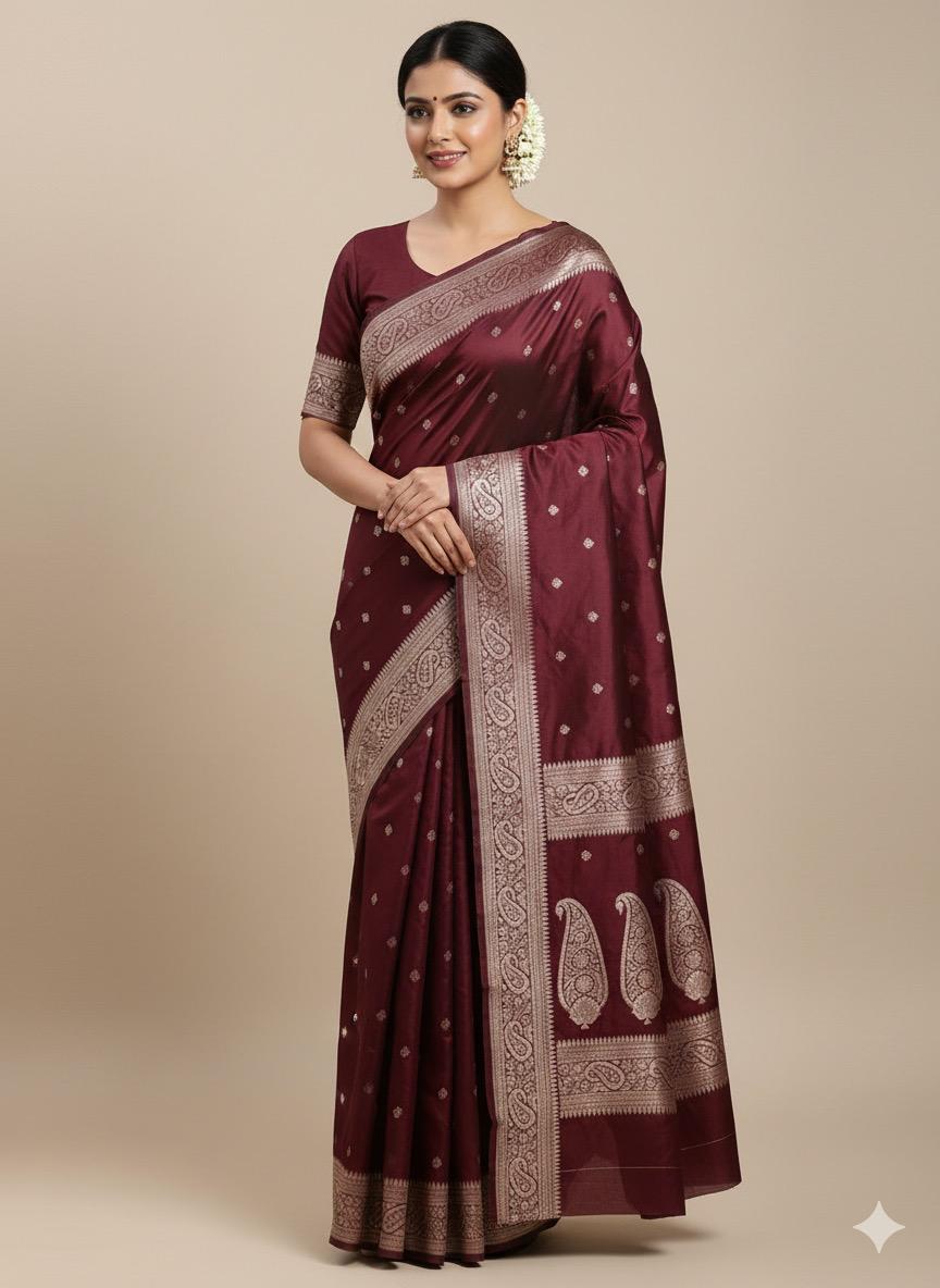 Maroon Mashru Silk Saree – Fabric of India
